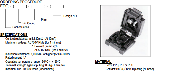 FPQ-52-0.65-01A (QFP52) Enplas测试座 / 编程座 烧录座 适配座_ENPLAS_测试座_得技通电子商城